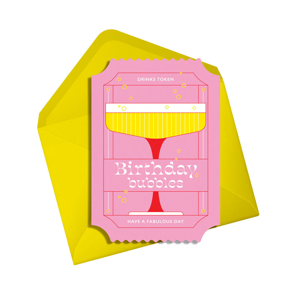 Birthday bubbles drinks token card